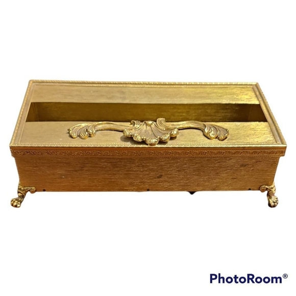 Source Unknown | Other | Vintage Hollywood Regency Gold Tissue Box ...